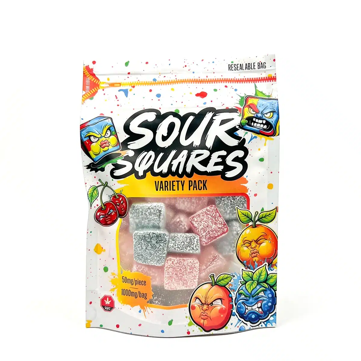 Sour Squares - Sour Variety Gummies - 1000mg - Ganjagrams